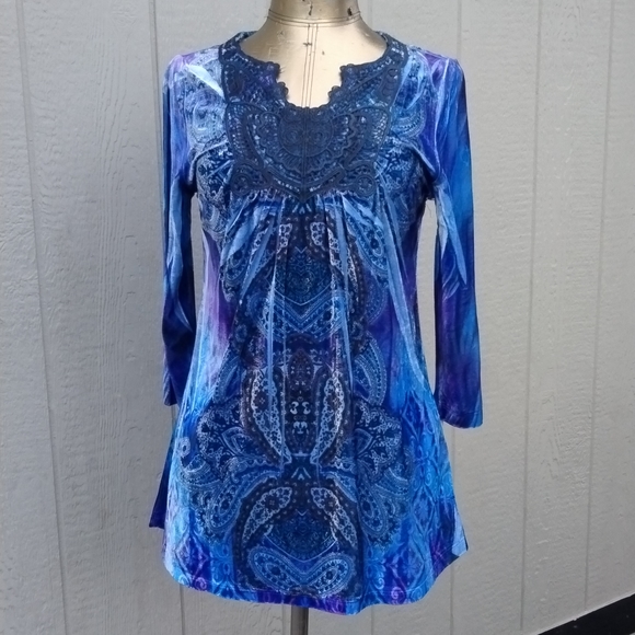 Unity World Wear | Tops | World Unity Soft Print Tunic Top Blue Purple ...